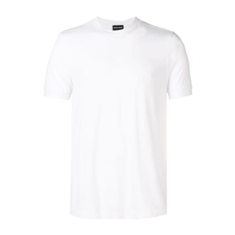 Giorgio Armani Homme, Tops, Blanc, Taille: 3XL T-shirt blanc avec logo brod&eacute;