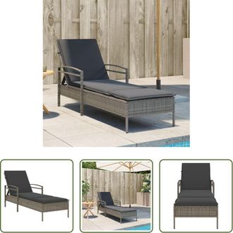 vidaXL Sonnenliege - Sonnenliege mit Auflage Grau 63x200x81 cm Poly Rattan