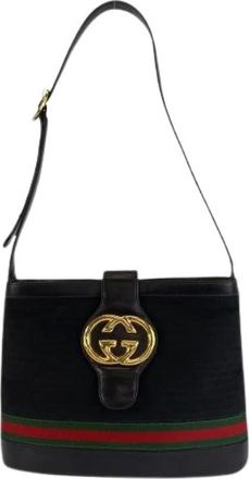 Gucci Sac bandouli&egrave;re en toile GG en cuir Pre-owned - Femme - Pre-owned - Noir - Taille: ONE Size