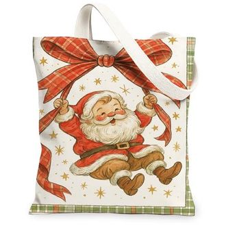 Generic Sacs fourre-tout en toile motif P&egrave;re No&euml;l, sacs d&eacute;picerie r&eacute;utilisables, vintage, rustiques, l&eacute;gers, lavables, blanc, 13x15 Inch