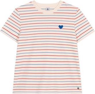 Petit Bateau A0CSH Tee Shirt Manches Courtes Ecru/Multico Femme S