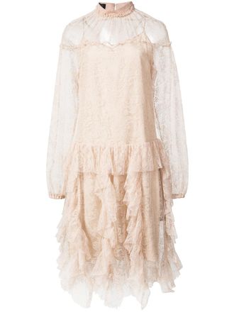 Rochas robe en dentelle &agrave; volants - Tons neutres
