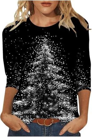 Generic Pull Noel Femme Chemise de No&euml;l Manches Longues Pull De Noel Col Rond Chaud Ugly Sweat Noel Rigolo Pull de Noel Chemisier de No&euml;l Amusant No&euml;l Sweat P