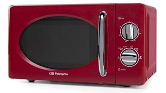 Orbegozo MI2020 - Mikrowelle mit 20 Liter Kapazität, 6 Leistungsstufen, Timer bis zu 30 Minuten, Vintage-Design, 700 W, Stahl, Rot