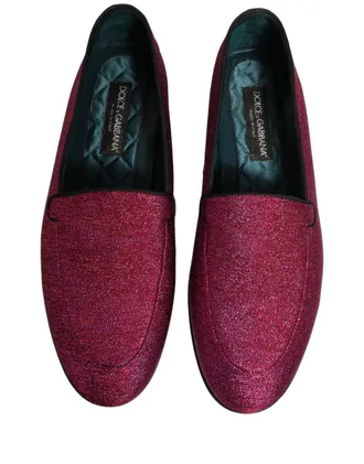 Dolce & Gabbana Mens Pink Glitter Lurex Logo Dress Loafers Shoes Leather