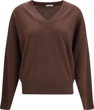 Brunello Cucinelli Pull en cachemire col V - Femme - Pulls - Brun - Taille: 38 FR