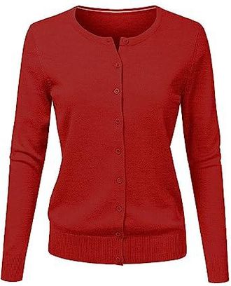 Generic Cardigan Femmes Col Rond Décontracté Tricoté Sweaters Manches Longues Chandail Outwear Coupe Ample de Couleur Unie Pull tricoté Couture Boutons à Pull