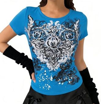 Generic Y2k Emo Grunge-Shirts T-shirt graphique vintage pour femme ann&eacute;es 2000 T-shirt &agrave; manches courtes punk gothique T-shirts adolescentes streetwear &eacute;t&eacute; T-