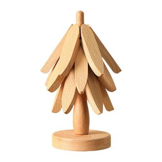 Generic Holz Untersetzer Weihnachtsbaum-Set mit St&auml;nder aus Walnuss for K&uuml;che und Esstisch, faltbar und platzsparend