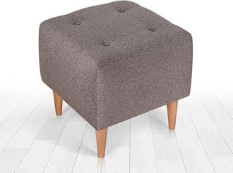 Atelier Del Sofa Stylish Bohemian Pouffe, Coffee Color, 43x43x43 cm | 50% Cotton & 50% Velvet, 6 cm Orthopedic Sponge, Wooden Legs | Perfect for Scandinavian & Hotel D