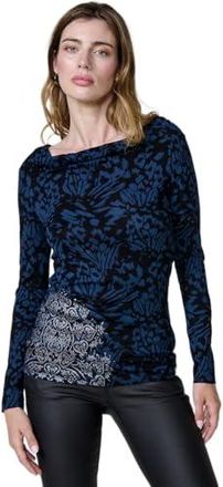 Kor&ouml;shi T-shirt bleu marine &agrave; manches longues avec encolure drap&eacute;e et broderie, de couleur bleu marine, bleu, M