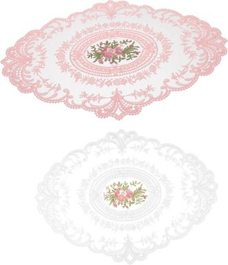Garneck 2 St&uuml;ck Tischsets mit Bestickter Spitze Dekorative Untersetzer aus Praktischem Material 30X43cm Wei&szlig; Rosa Elegantes Tassenkissen f&uuml;r Esstisch und Fest