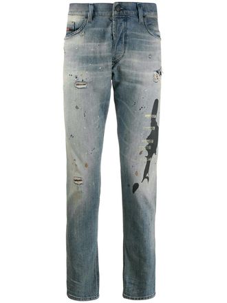 Diesel jean slim &agrave; effet us&eacute; - Bleu