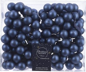 Kaemingk Weihnachtskugeln am Draht Glas 2,5cm x 144 Stück Spiegelbeeren Matt dunkelblau blau Nachtblau