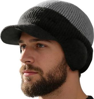 Generic Bonnet tricot&eacute; chaud - Bonnet dhiver coupe-vent avec bord, pour camping, p&ecirc;che, ski, moto, randonn&eacute;e, &eacute;quitation, pique-nique, course &agrave; pied, planche 