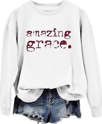 Generic Sweat-shirt Amazing Grace pour femme, sweat-shirt Amazing Grace, chemise amusante pour femme, blanc, XXL