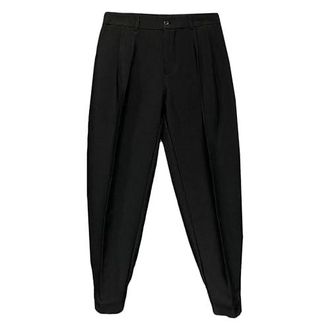 Generic Pantalon habill&eacute; l&eacute;ger de couleur unie pour homme, pantalon de costume d&eacute;contract&eacute; &agrave; revers &agrave; la cheville, pantalon de travail d&eacute;t&eacute;, Noir 6, 42