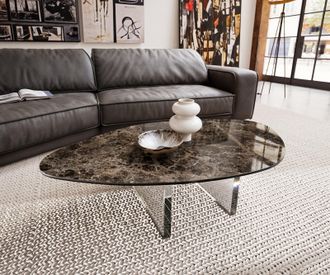 DELIFE Couchtisch Edge Organisch 140x76 cm Keramik Emperador Extra Lucidato Dunkelbraun Lumia Acryl, Couchtische