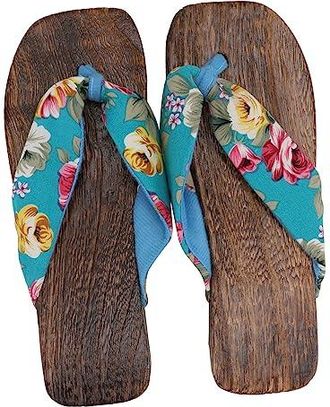 Valiclud Sabots Plats Créatifs Pour Femme En Bois De Paulownia, Semelle Eva Antidérapante, Confort Respirant Pour Intérieur Et Plage, Taille 39, Couleur Bleu C