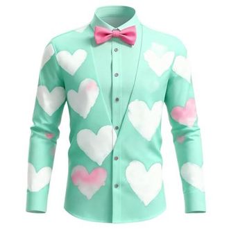 Generico Chemise de Saint-Valentin pour homme &agrave; manches longues coupe slim sans repassage amusante avec coeur imprim&eacute; en 3D Chemise &agrave; manches longues avec bout