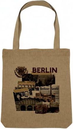 Fabulous Sac Shopping Tote Bag Aspect Lin - Berlin Vintage Collage Allemagne Histoire Voyage - Sac de Courses Toile Epaisse 360g Beige Naturel Cabas Port&eacute; Epau