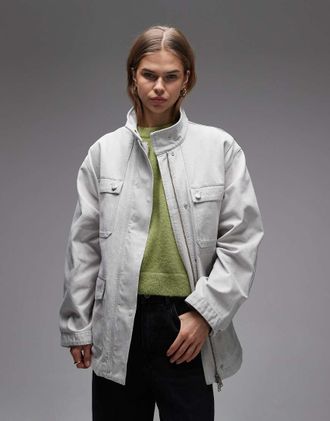 Arket Surchemise style workwear en jean &agrave; col chemin&eacute;e - Blanc cass&eacute;