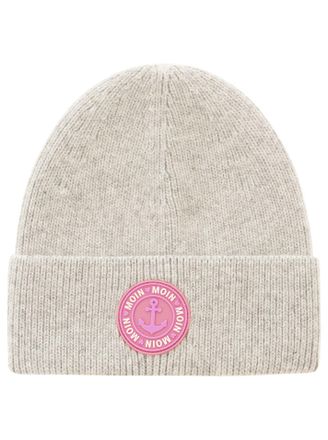 Zwillingsherz Damen Beanie Strickmütze mit Patch, Polyacryl-Viskose-Wolle, One Size, Modern Style für Alltag, Warme Winter Mütze, Handwäsche (Grau)