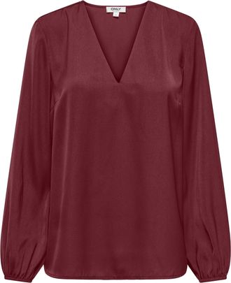 Only Damen Onllucy Life Ls Satin V-Neck Top WVN, Tawny Port, XXL