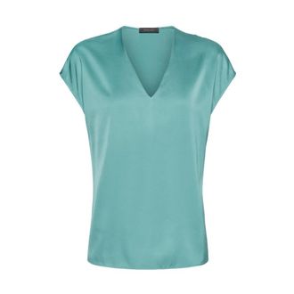 Elena Miro Bluse aus Satin mit V-Ausschnitt und kurzen &Auml;rmeln - - Blouses & Shirts - Damen - Blau - 5XL