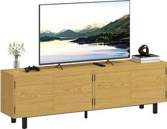 HOMCOM Meuble TV - HOMCOM - 4 portes &agrave; ouverture par pression - panneau de particules et m&eacute;tal - 180x35x55,5cm - bois naturel