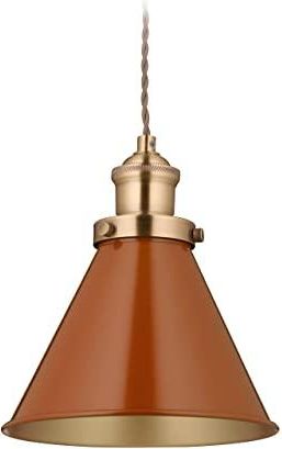 Relaxdays Hängelampe Industrial, HxD: 130 x 18,5 cm, Metall Pendelleuchte, E27-Fassung, Esszimmer Lampe, rot/messing