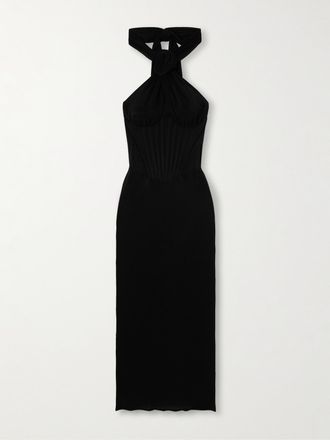 Magda Butrym Neckholder-midikleid Aus Stretch-t&uuml;ll Mit Applikation - Schwarz