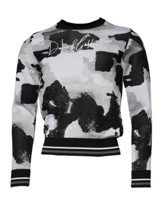 Dolce & Gabbana Mens Camouflage Silk Crew Neck Sweater Black