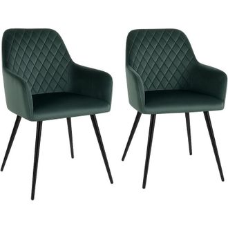 House Nordic House Nordic - Lot de 2 chaises de salle &agrave; manger karu - Velours et pieds m&eacute;tal noir-Vert fonc&eacute;