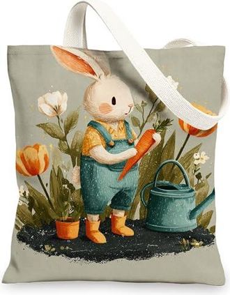 Generic Sacs fourre-tout fantaisistes en toile, motif lapin mignon, sacs de courses réutilisables, sacs à provisions vintage floraux, légers et lavables, gris