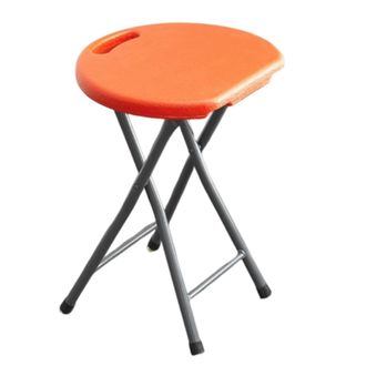 Generic Tragbarer Klappstuhl mit Griff, 48 cm Runder Klapphocker aus Kunststoff, Faltbarer Küchenhocker, für Drinnen und Draußen(Orange)