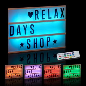 Relaxdays Lightbox mit Farbwechsel, Leuchtkasten, 85 Buchstaben & Symbole, 3 Zeilen, Lichtbox batteriebetrieben, weiß