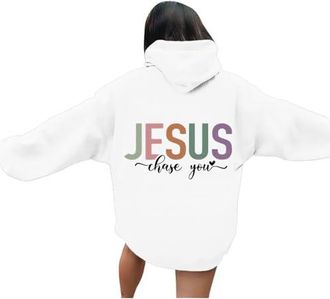 Generic Sweat &agrave; capuche Jesus Jesus Chase You pour femme - D&eacute;contract&eacute; - Chr&eacute;tien - Automne - Dessin anim&eacute; - I Love J&eacute;sus - Tenues pour adolescents - Ample - 
