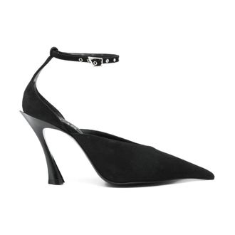 MUGLER Wildleder-Pumps mit Kn&ouml;chelriemen aus Kalbsleder - - Shoes - Damen - Schwarzk - 37 1/2 EU