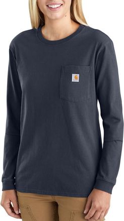 Carhartt Work in Progress Damen Loose Fit, schweres, lang&auml;rmliges Pocket T-Shirt, Marineblau, XS