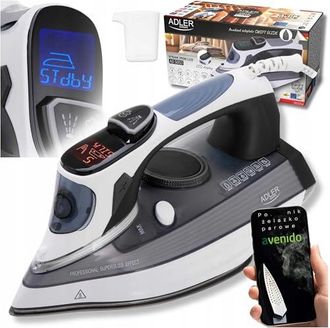 Adler Europe Dampfb&uuml;geleisen Leistung 3000W, LCD-Display, 11 Temperatureinstellungen, Dampfstrahl 60g/min, Eloxiert SWIFT GLIDE, Automatische Abschaltung
