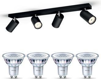 Philips Kosipo Einbaustrahler (Schwarz) - Warmwei&szlig; - Deckenspot mit 4 Lichtpunkten - GU10 - Nicht dimmbar