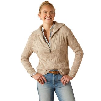 Ariat Womens Alamere Sweater Long Sleeve in Oatmeal Heather, Size Large, by Ariat