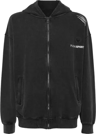 Plein Sport hoodie zippé à imprimé graphique - Noir