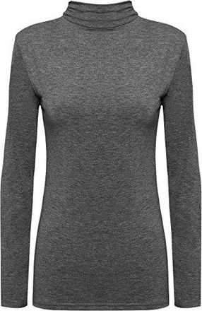 WearAll Polo uni à manches longues et col roulé pour femme - Gris - Taille Unique