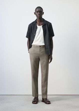 Mango Pantalon 100 % lin slim fit gris vison - Homme - 38 - MANGO MAN