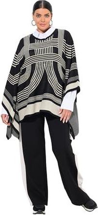 Ulla Popken Femme Grandes Tailles Poncho Oversize en Maille, col Rond. Coton mélangé Noir 52-58 835576100-2+