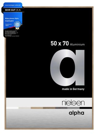 Nielsen Design Bilderrahmen, 50 x 70 cm, Aluminium, Eiche, Posterrahmen zum Aufh&auml;ngen im Hoch- & Querformat, Echtglas, Alpha