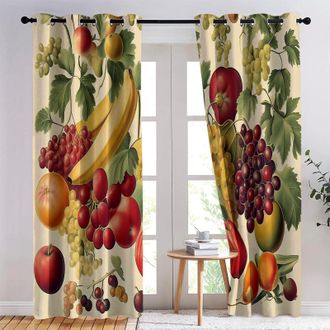 Generic Bedruckte Vorh&auml;nge Retro Schlicht Frucht Muster Blickdicht Vorhang Dunkelgelb mit &Ouml;sen Gardinen Deko &Ouml;senvorhang Dekoschal Dekogardinen f&uuml;r Schlafzimm