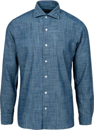 Barba Chemise en coton &agrave; motif - Homme - Chemises - Bleu - Taille: 5XL